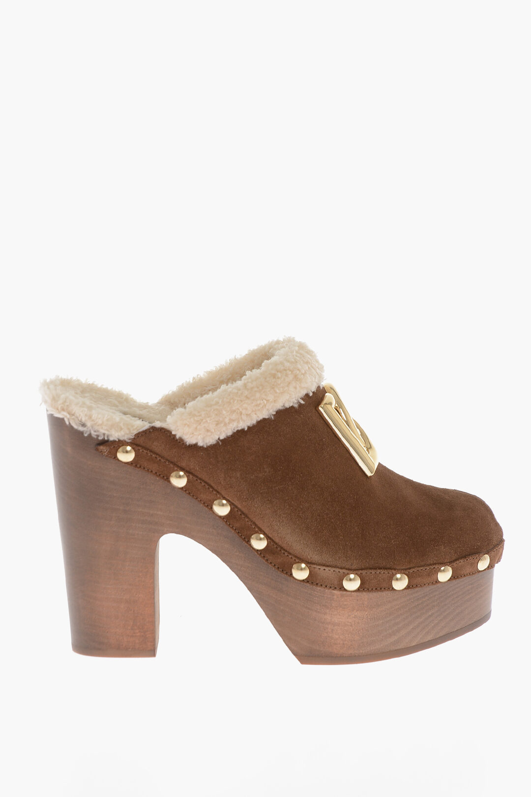 Dolce & Gabbana Shearling Mules with Wood Heel 12cm damen - Glamood Outlet