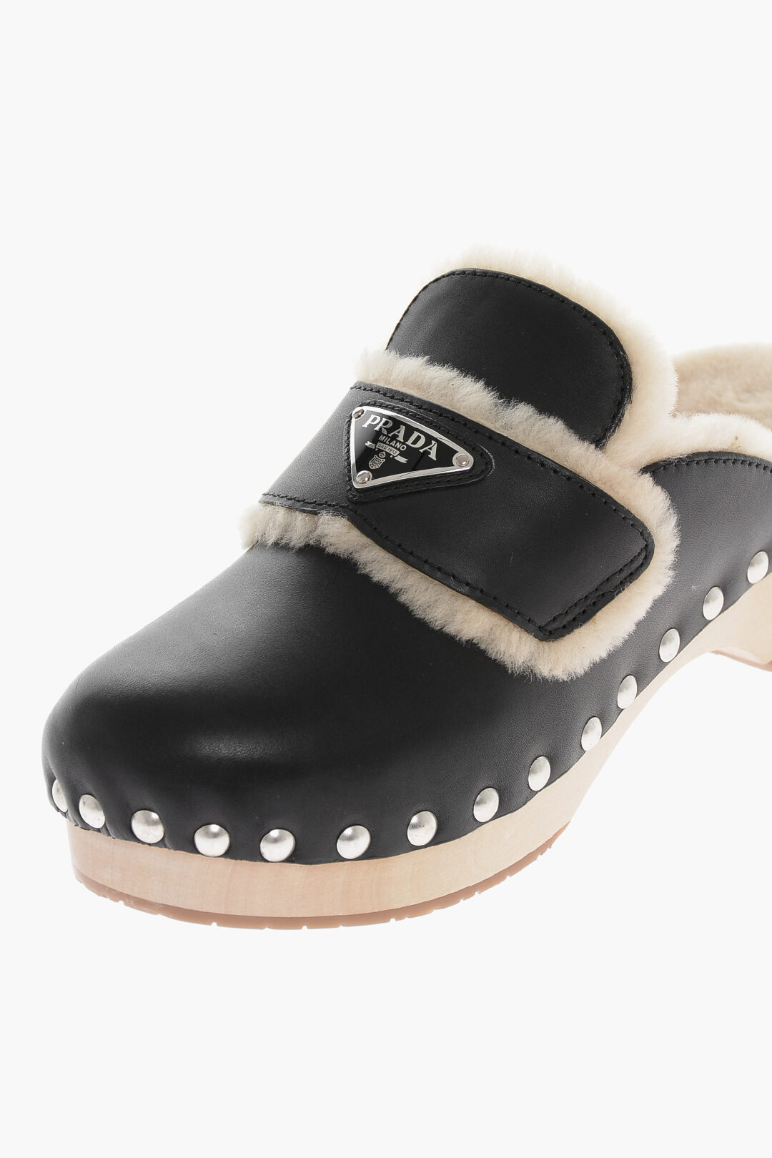 Prada Shearling Sabot with Wooden Heel 5cm women - Glamood Outlet