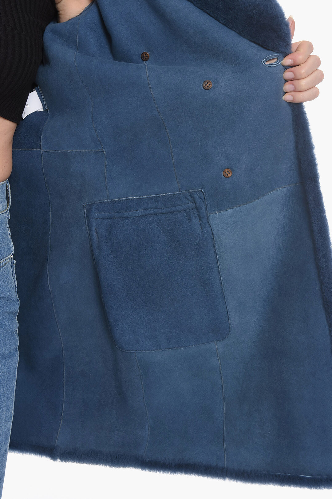 Brunello Cucinelli Sheepskin Fur Double-breasted Coat with Flap Pockets ...