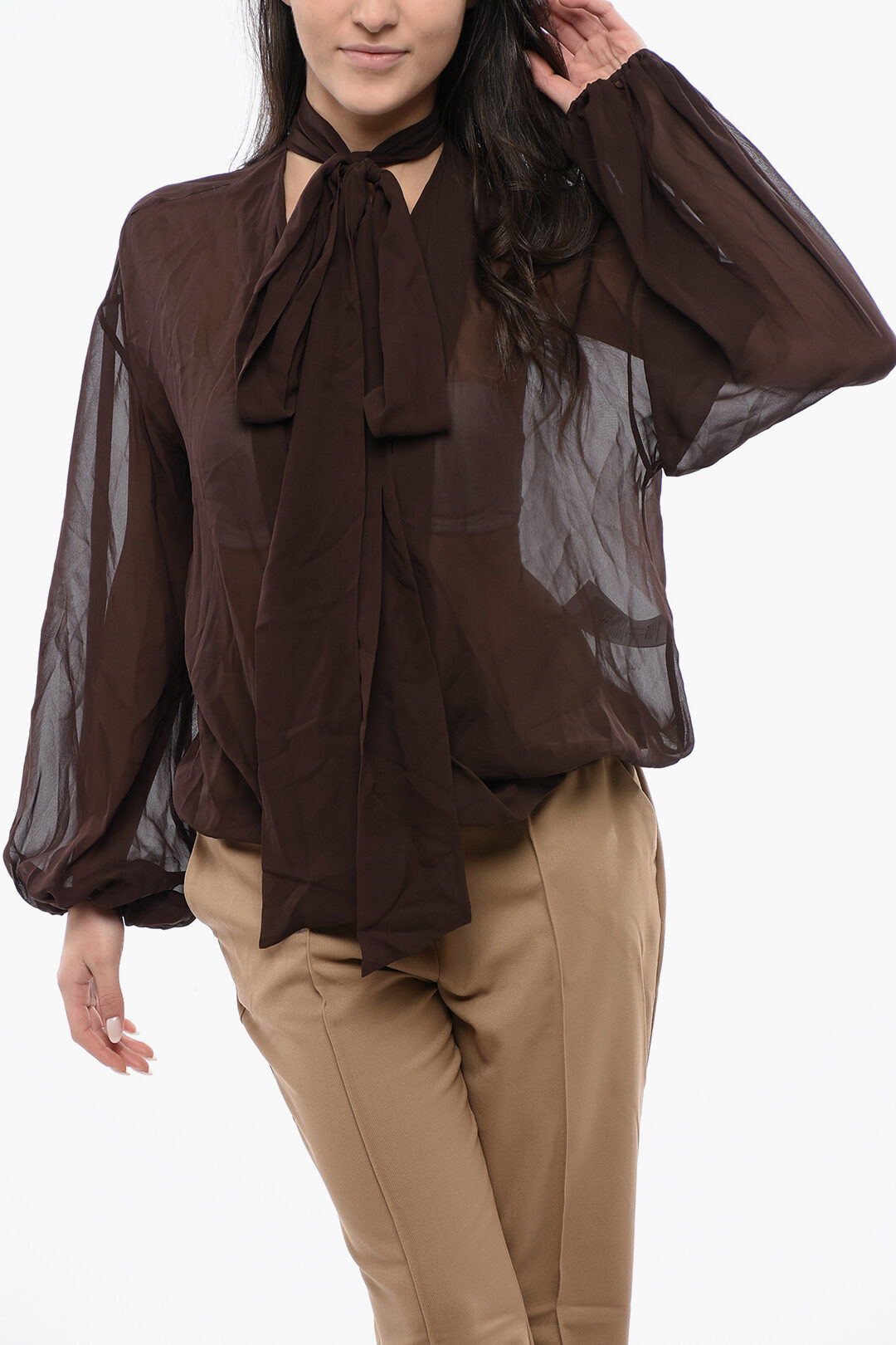 Blumarine Sheer Silk Blouse With Tie Neck women - Glamood Outlet