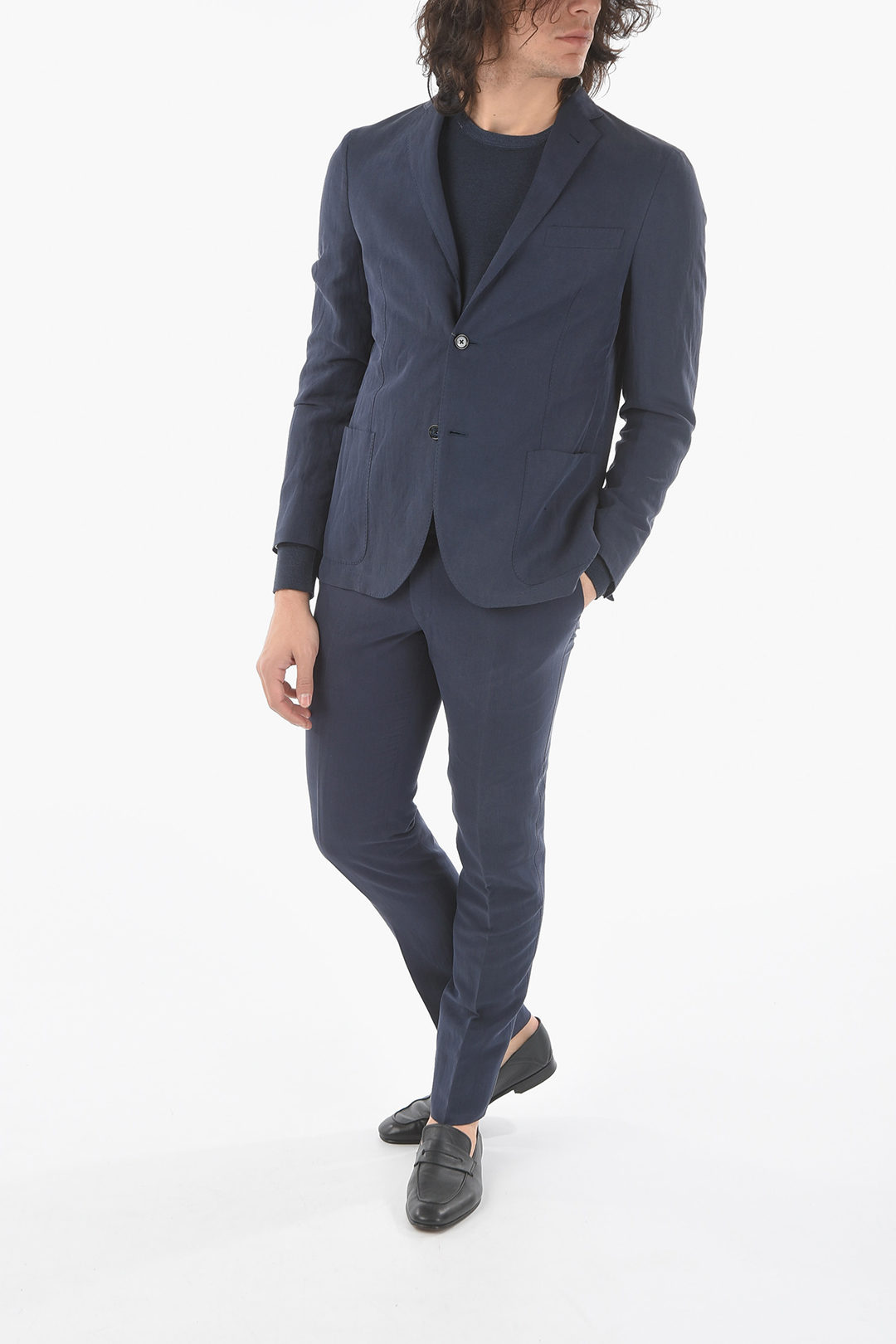 Corneliani silk and flax side vents notch lapel 2-button suit men ...