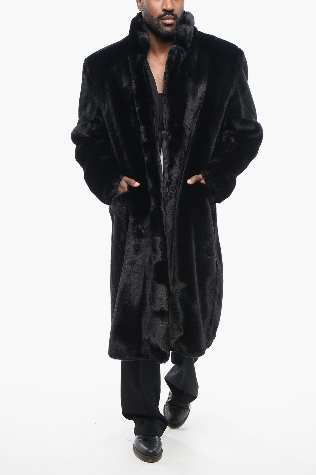 1989 Studio Single-breasted Eco-Fur Coat with Flush Pockets men ...