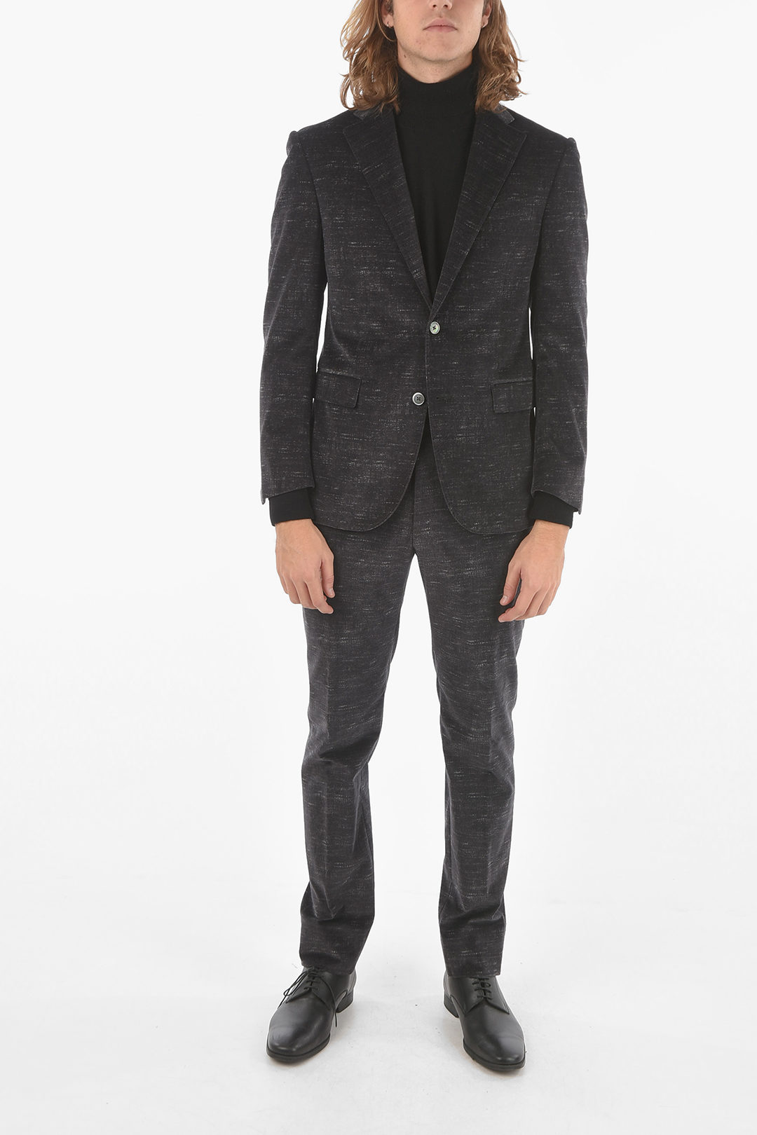 Corneliani Single Breasted Lined Melange Effect Velour Suit men ...