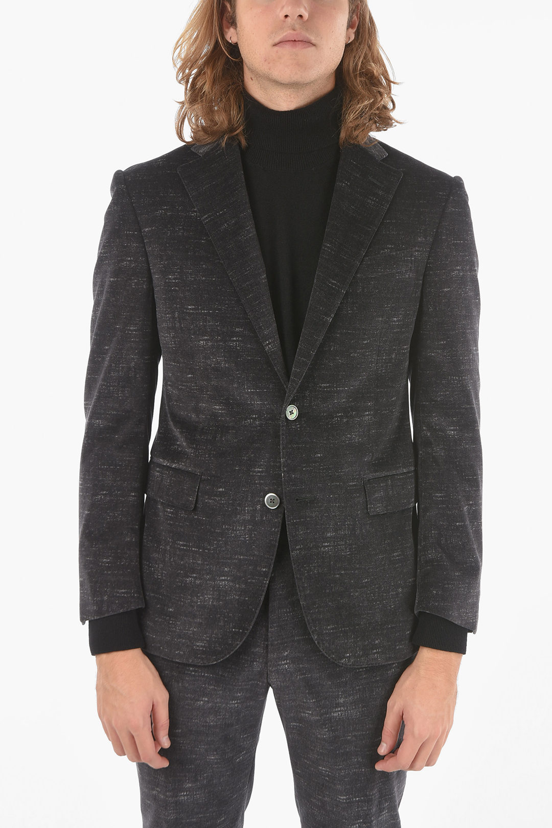 Corneliani Single Breasted Lined Melange Effect Velour Suit men ...