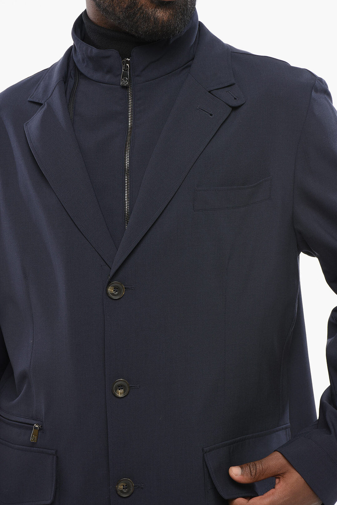 Corneliani Single Breasted Wool Blend Coat With Chest Piece men ...