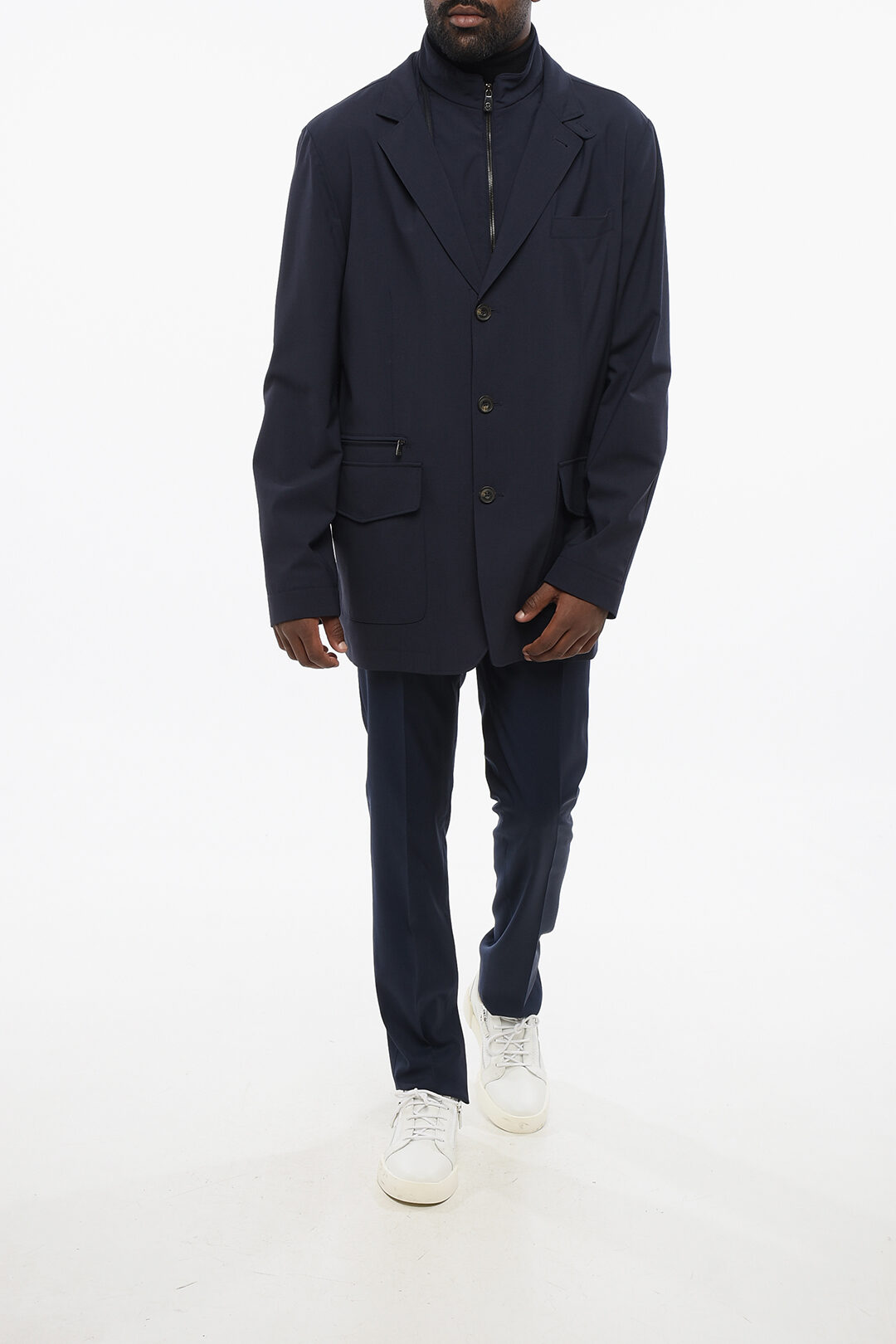 Corneliani Single Breasted Wool Blend Coat With Chest Piece men ...