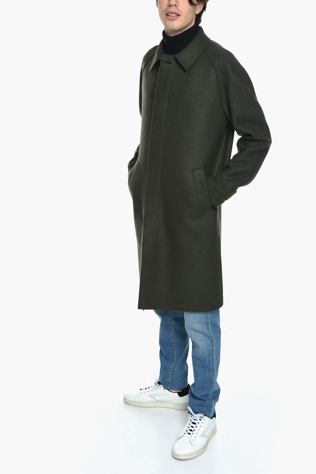 Harris Wharf Single Breasted Wool Coat With Hidden Buttons men ...