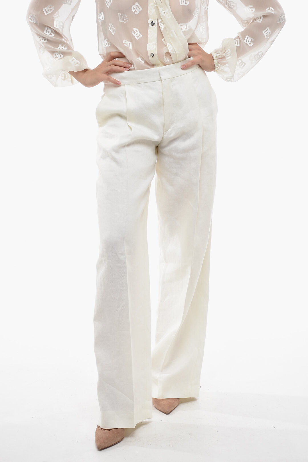 Chloe Single-pleated Pure Linen Palazzo Pants women - Glamood Outlet
