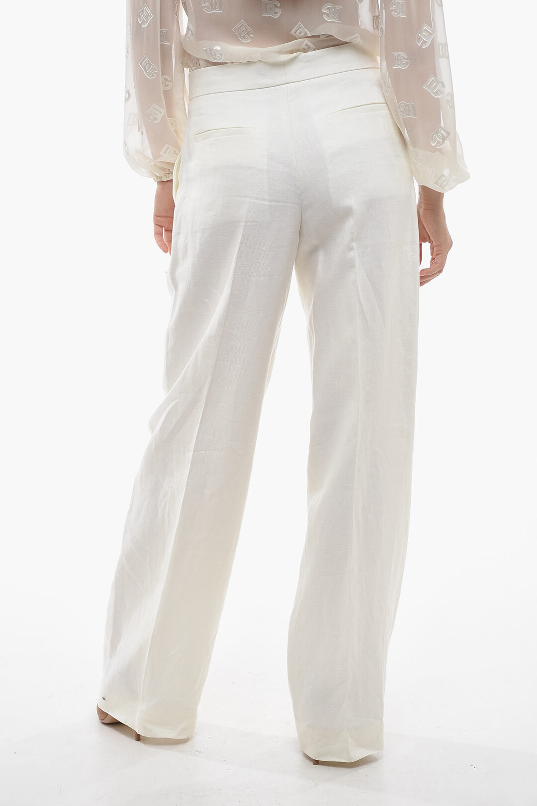 Chloe Single-pleated Pure Linen Palazzo Pants women - Glamood Outlet