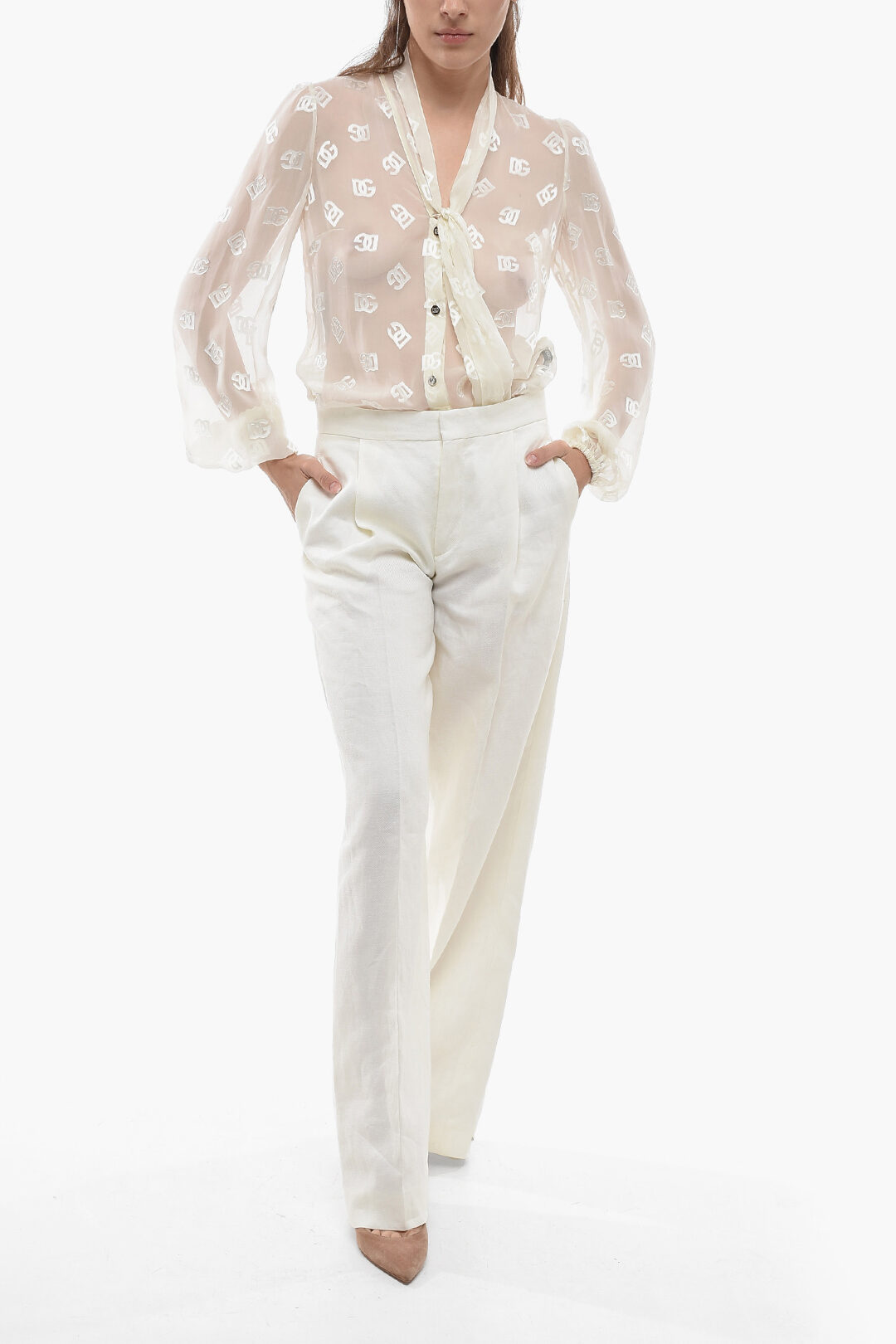 Chloe Single-pleated Pure Linen Palazzo Pants women - Glamood Outlet
