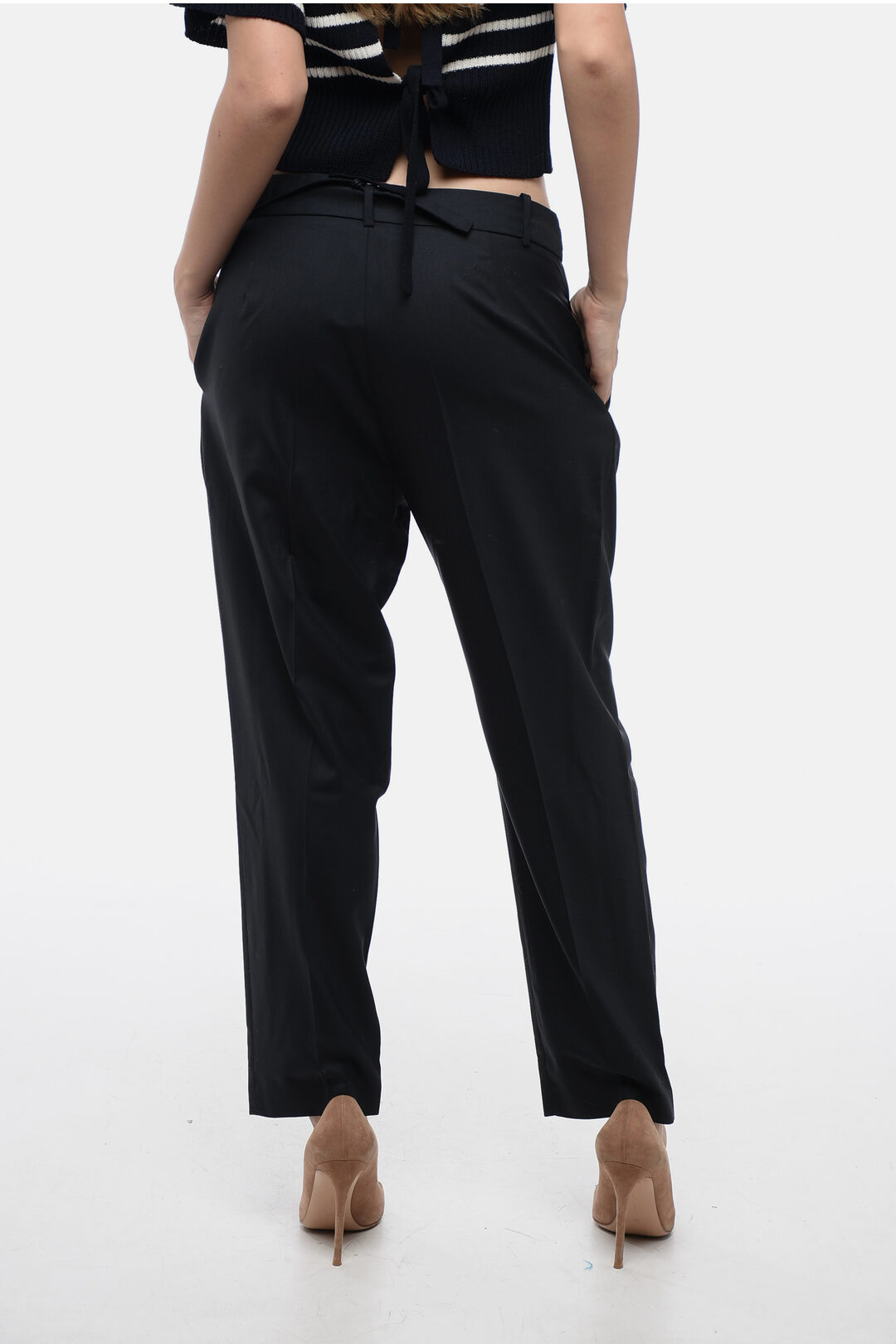 Fabiana Filippi Single-pleated Virgin Wool Pants with Jeweled Belt ...
