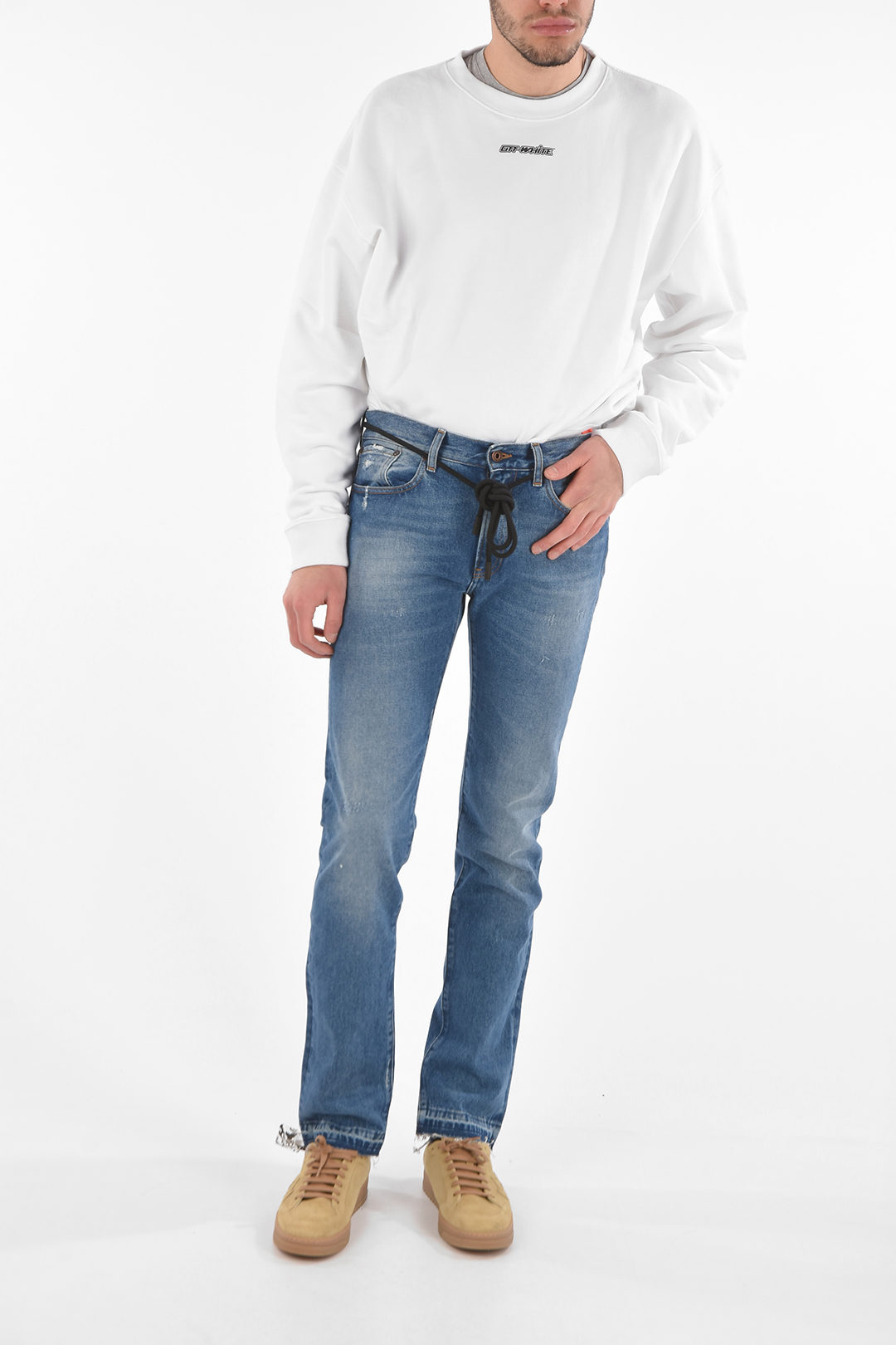Off-White Skinny DIAG WINDOW Jeans with Frayed Patched Details 18cm men ...