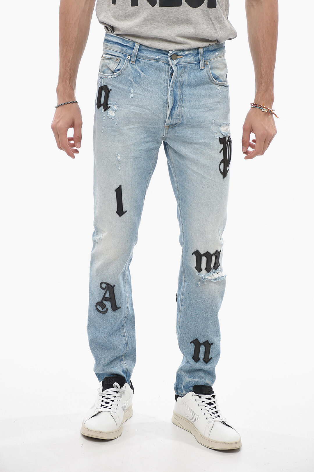 Palm Angels Slim Fit BULL LOGO Denims with Leather Patches 16cm men ...
