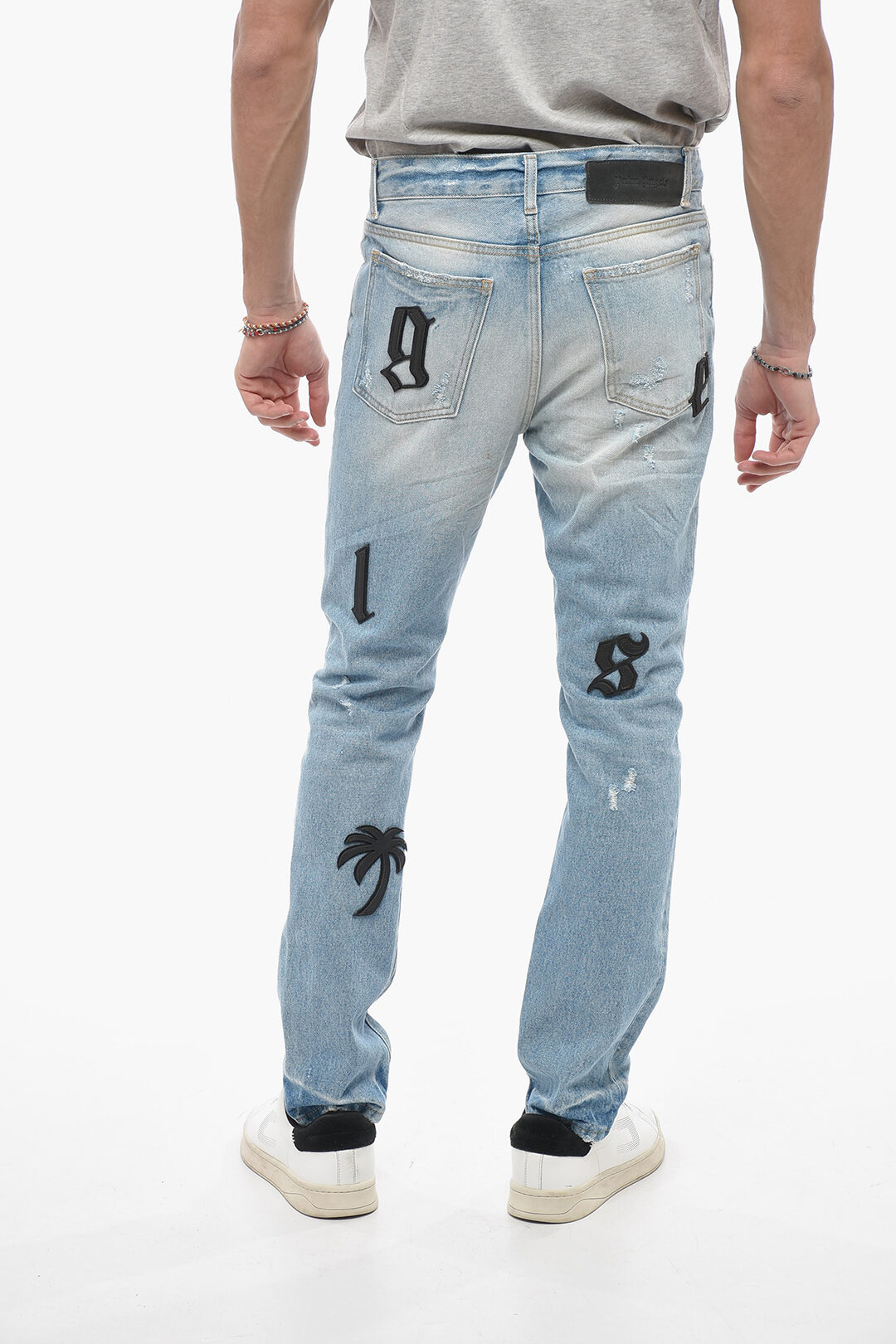 Palm Angels Slim Fit BULL LOGO Denims with Leather Patches 16cm men ...