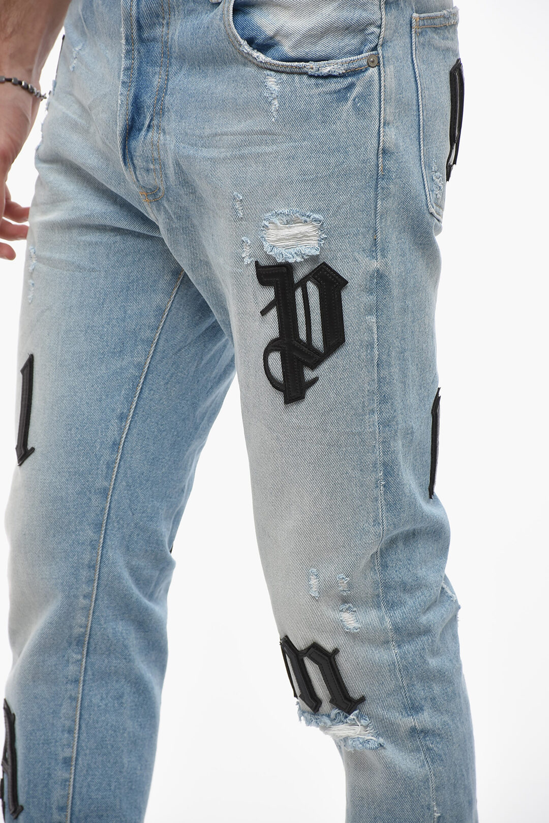 Palm Angels Slim Fit BULL LOGO Denims with Leather Patches 16cm men ...