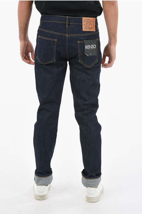 Kenzo Slim fit Dark-washed Jeans with Logoed Cuffed Ankles men - Glamood Outlet
