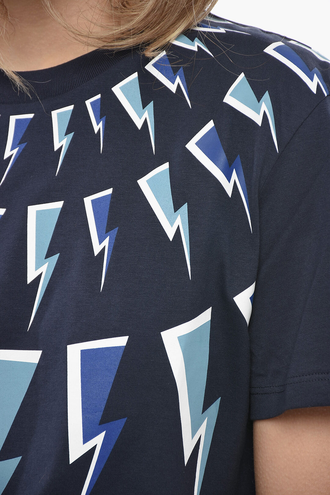 Neil Barrett Slim Fit FAIR-ISLE COMIC BOLTS Crew-neck T-Shirt women ...