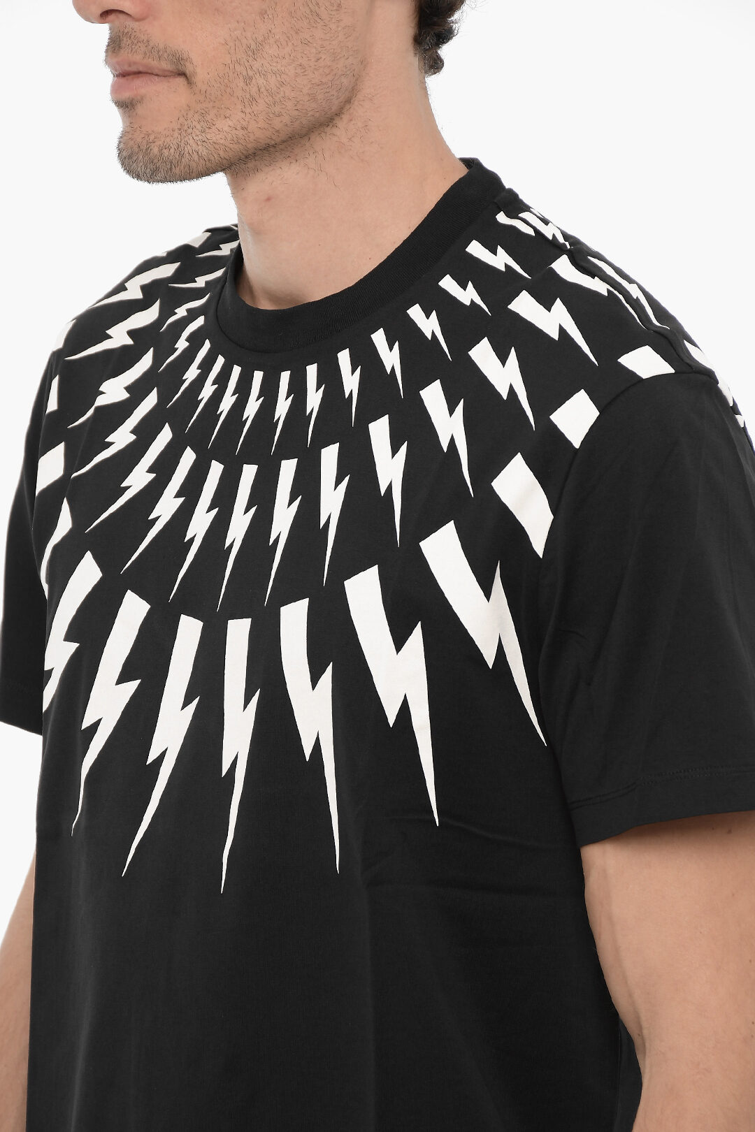 Neil Barrett Slim Fit FAIRISLE THUNDERBOLT Crew-neck T-Shirt men ...