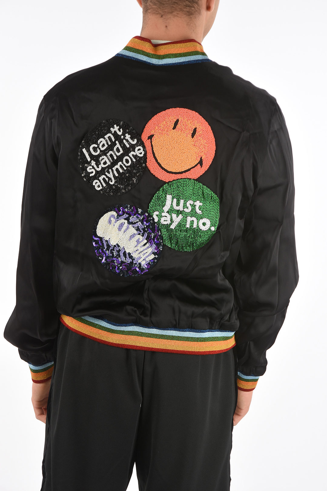 Palm Angels SMILEY sequins and beaded details RAINBOW Jacket men ...