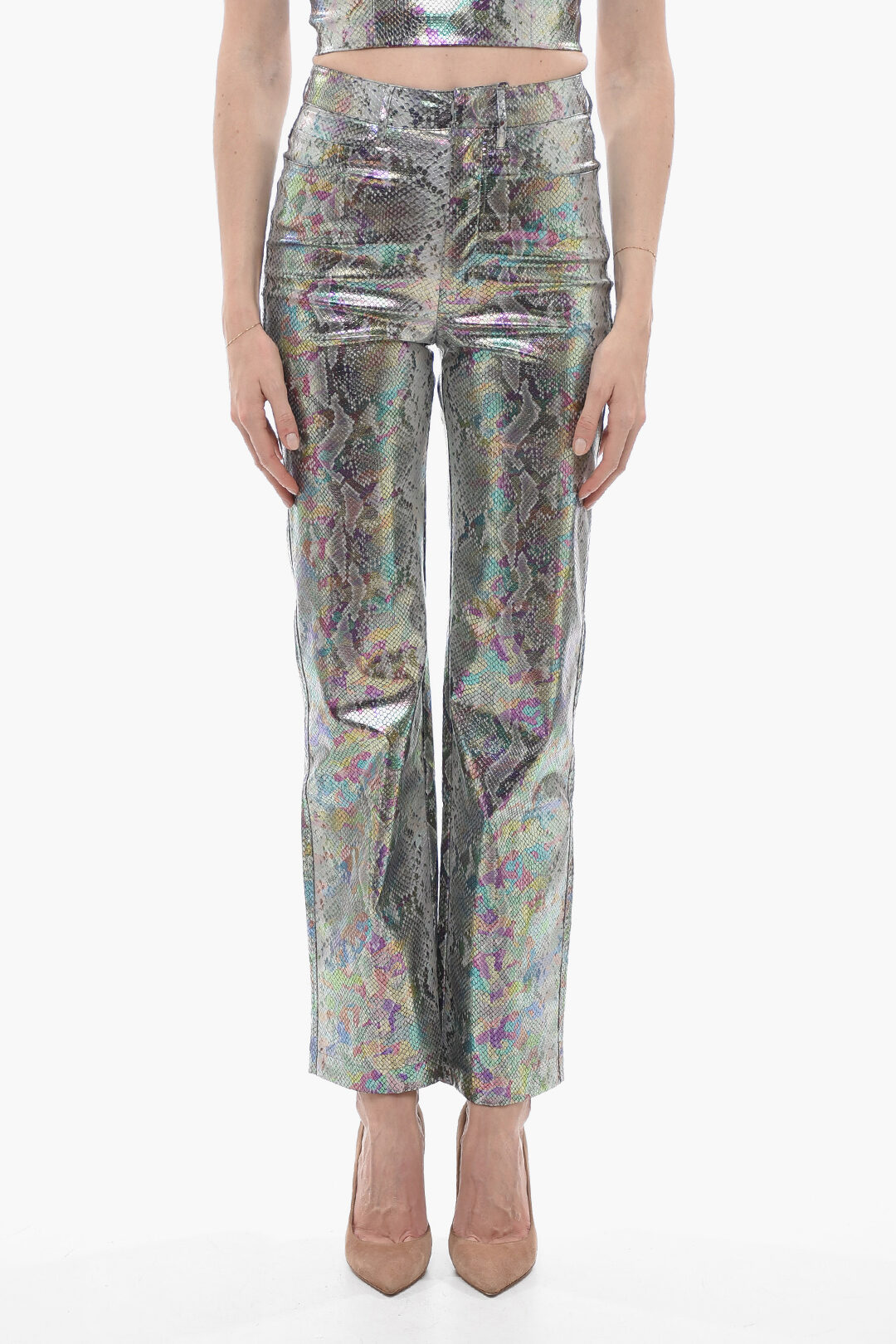 Rotate Snake Effect Straight Leg 5 Pockets Pants women - Glamood Outlet