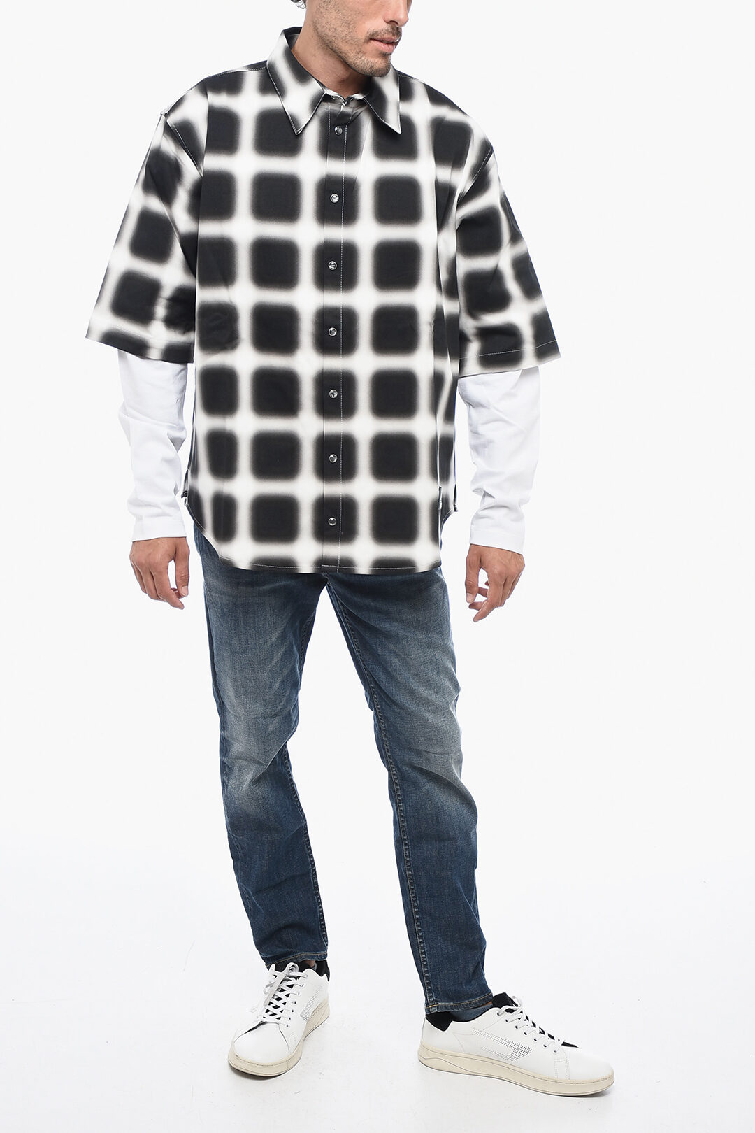 Marcelo Burlon Snap Buttoned BLURRED CHECK Cotton Shirt men - Glamood ...