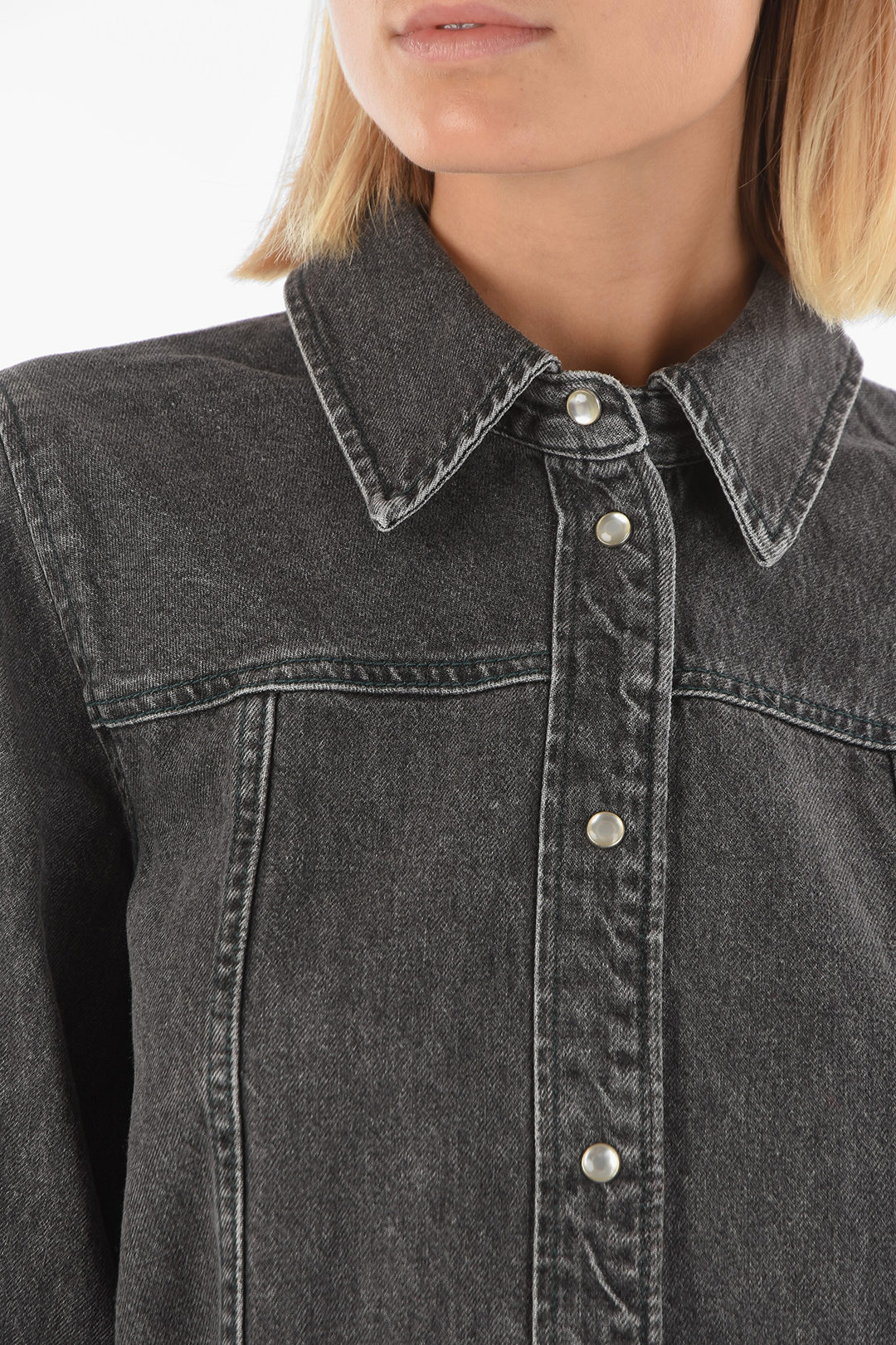 Ganni Snap Buttons Denim PROGRAM Mini Shirtdress women - Glamood Outlet