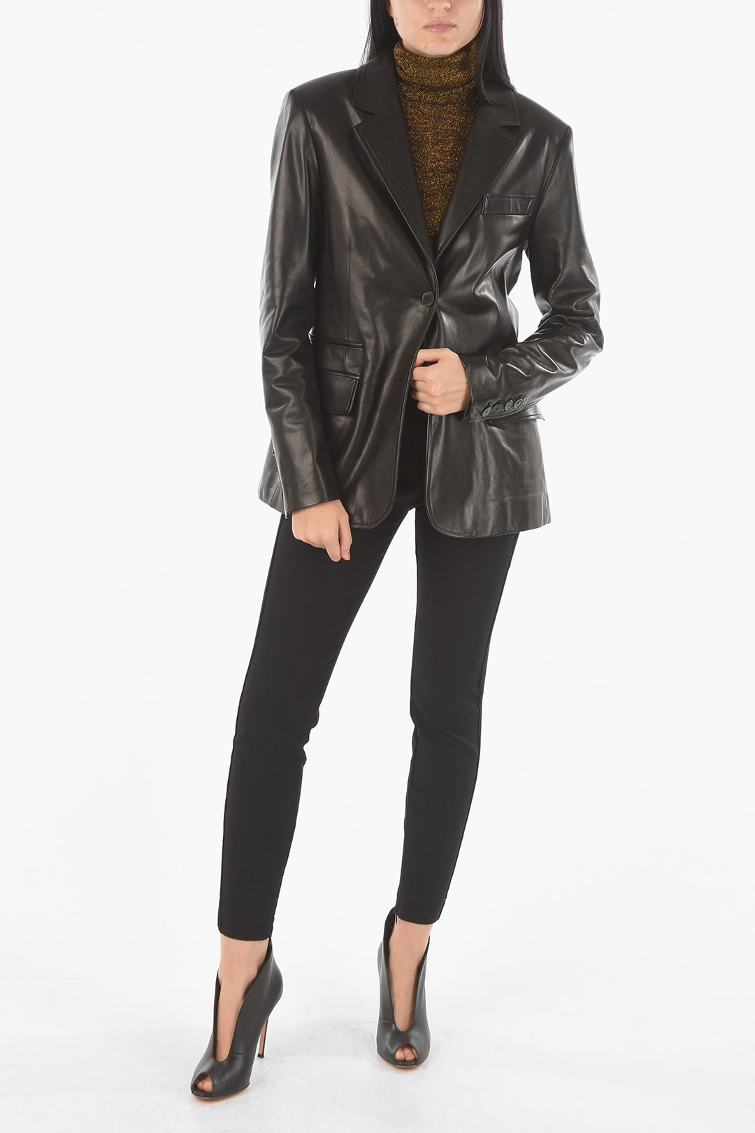 DROMe Soft Leather Lined Blazer with Padded Shoulders women - Glamood ...