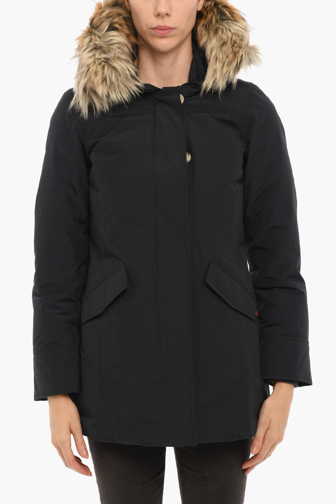 Woolrich Solid Color ARCTIC PARKA Down Jacket with Hidden Closure and ...