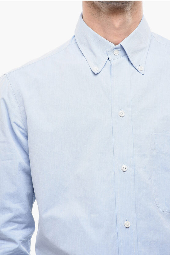 Salvatore Piccolo Solid Color Button-Down Collar Shirt with Breast ...