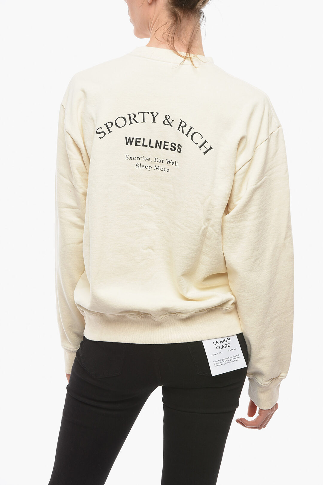 Sporty & Rich Solid Color Crew-neck Sweatshirt with Printed Contrasting ...