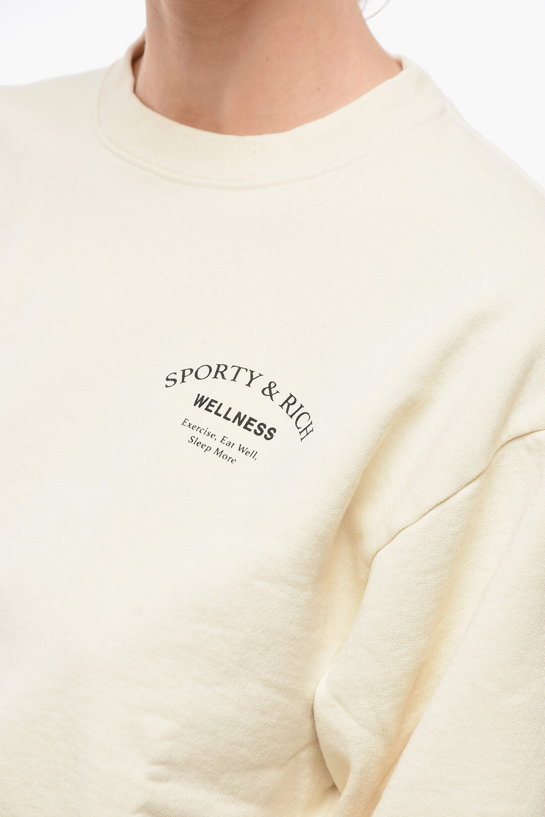 Sporty & Rich Solid Color Crew-neck Sweatshirt with Printed Contrasting ...