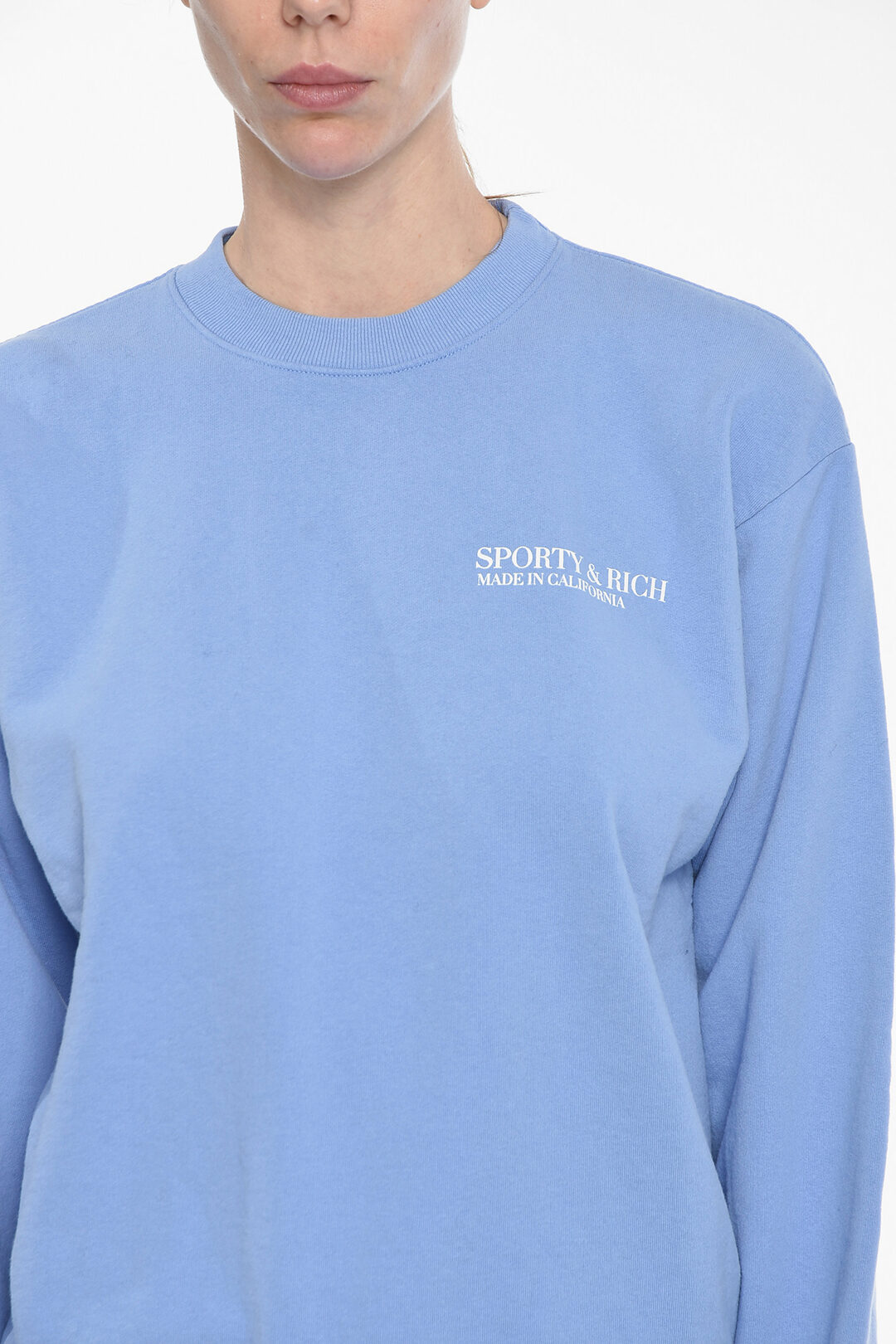 Sporty & Rich Solid Color Crew-neck Sweatshirt with Printed Logo women - Glamood Outlet