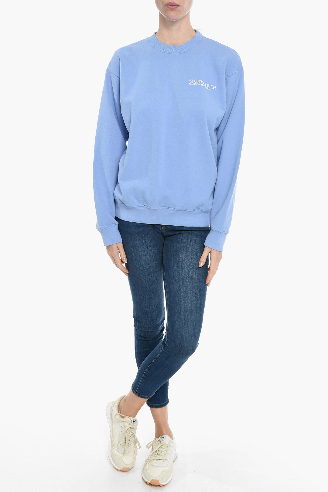 Sporty & Rich Solid Color Crew-neck Sweatshirt with Printed Logo women - Glamood Outlet