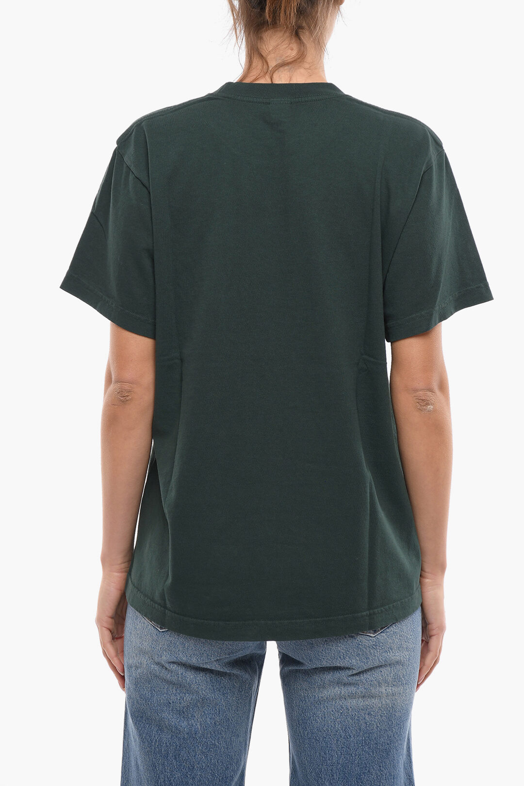 Sporty & Rich Solid Color Crew-neck T-Shirt with Contrasting Print ...