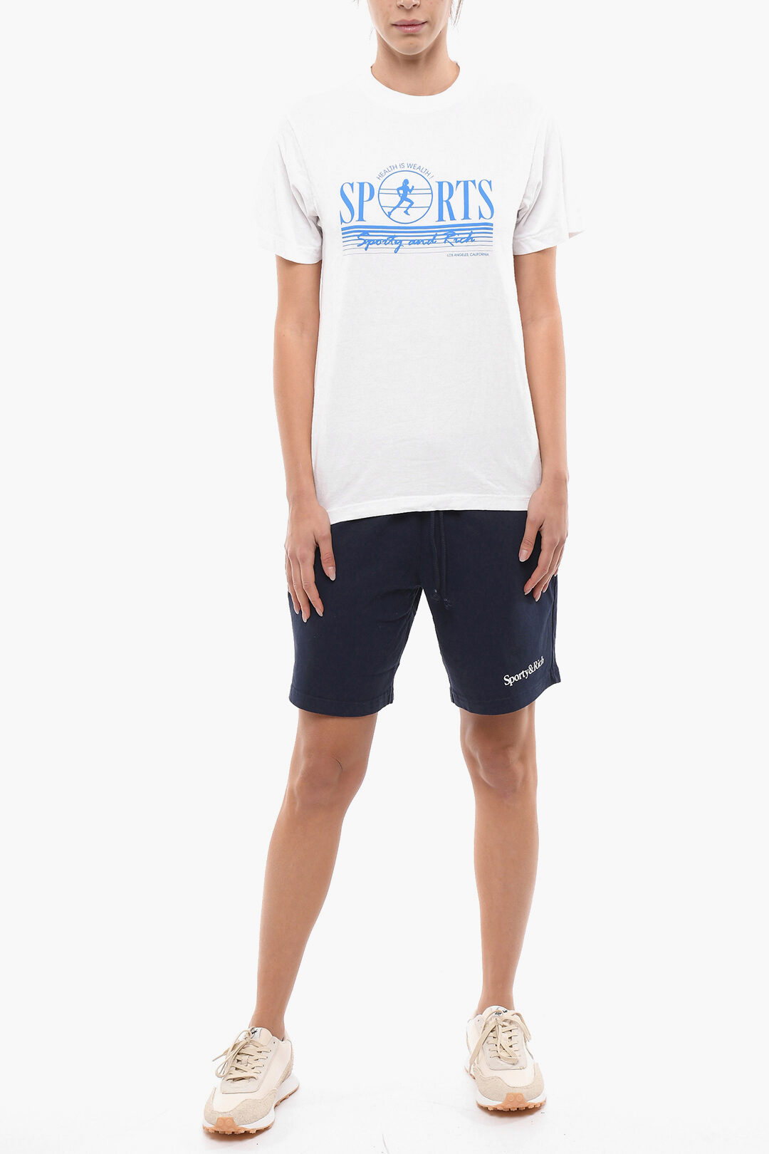 Sporty & Rich Solid Color Crew-neck T-Shirt with Contrasting Print ...