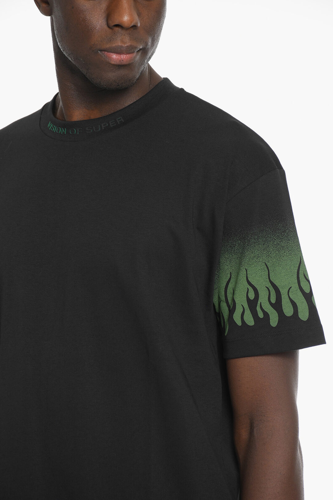 Vision Of Super Solid Color Crew-neck T-Shirt with Flames Print men ...