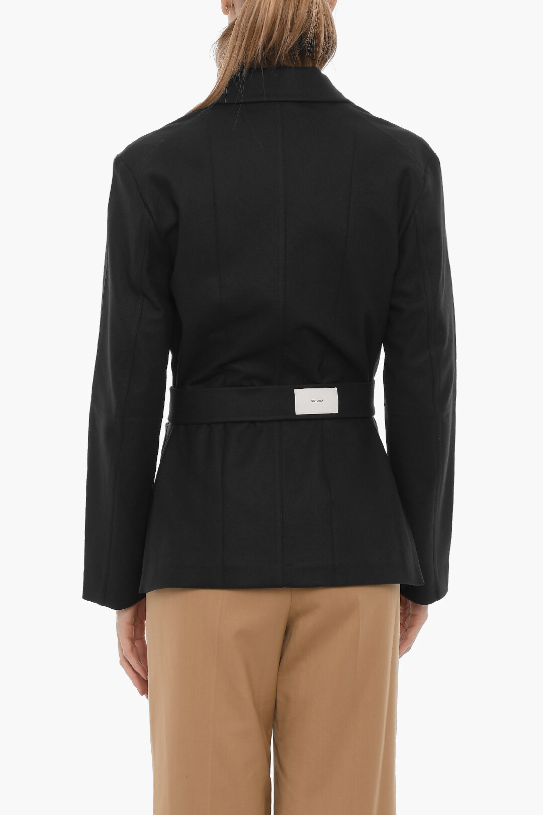 Setchu Solid Color Double-Breasted Blazer with Side Slits women ...