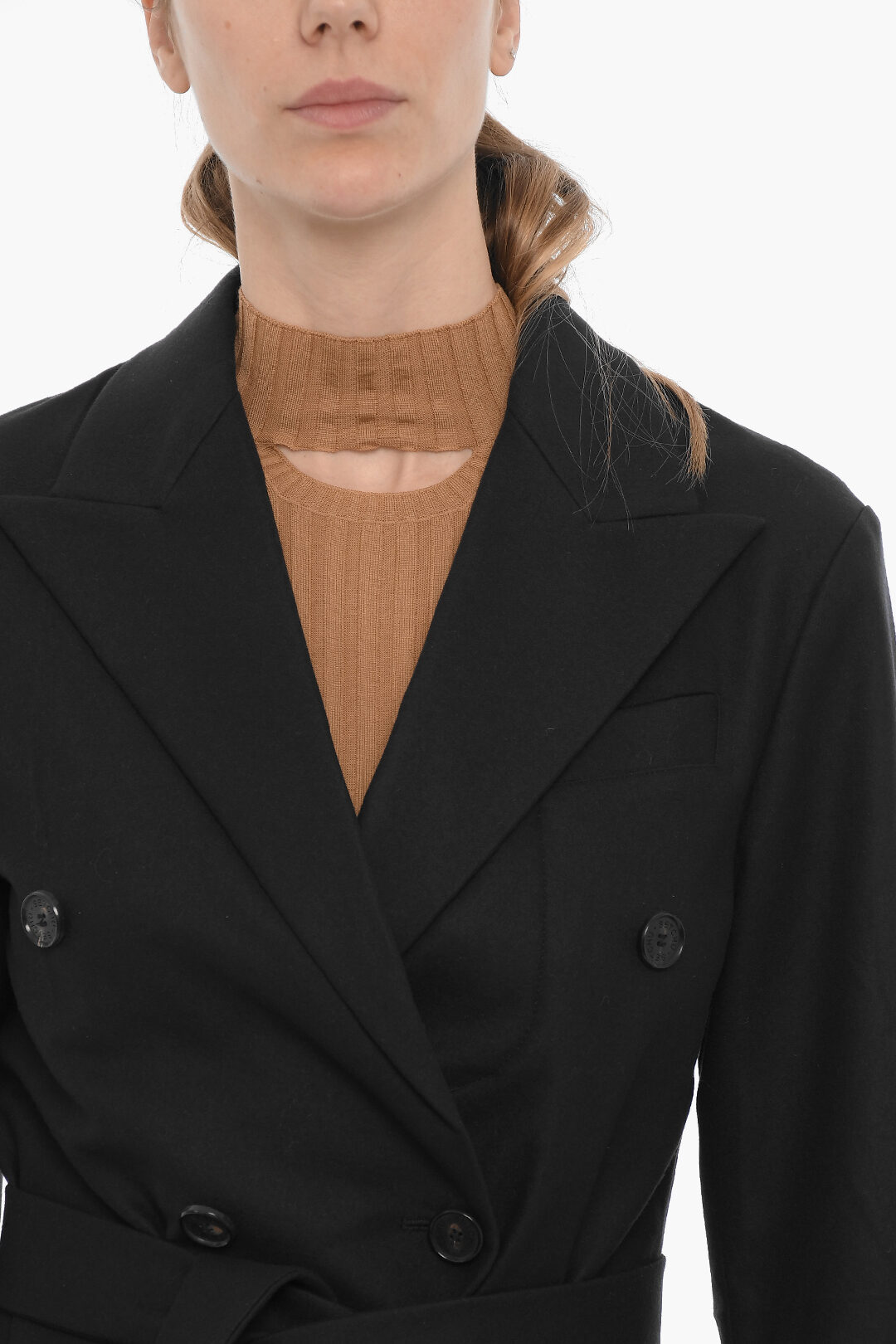 Setchu Solid Color Double-Breasted Blazer with Side Slits women ...
