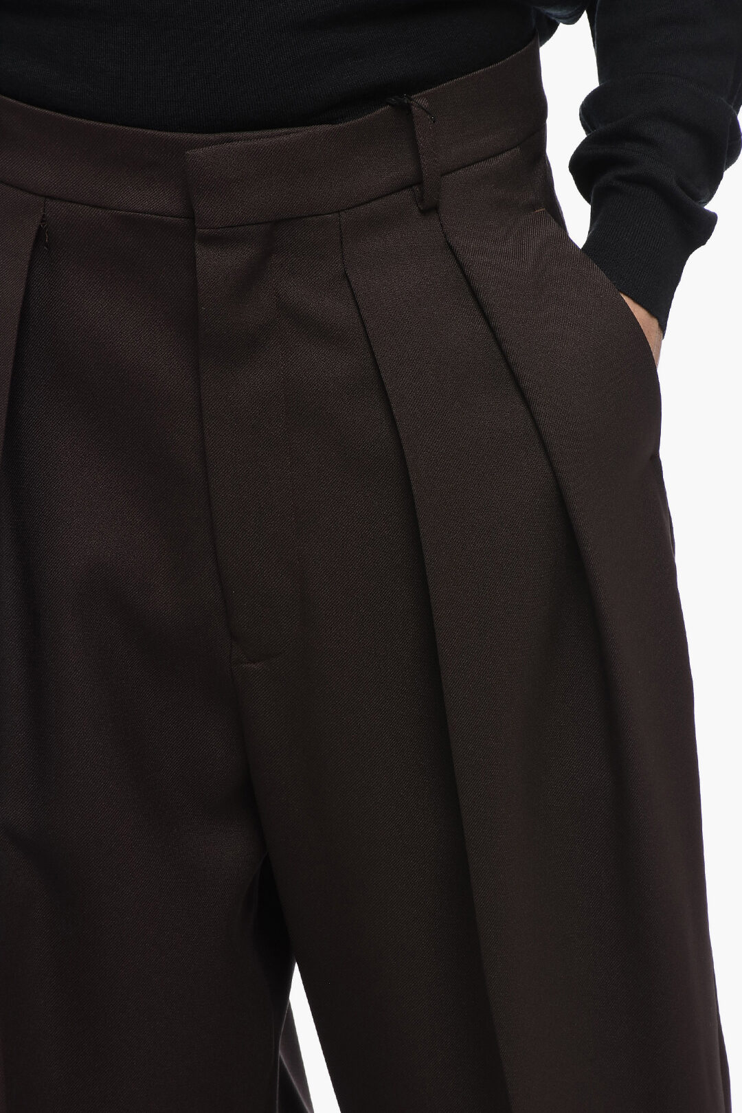 Random Identities Solid Color Double-Pleat Pants with Belt Loops men ...