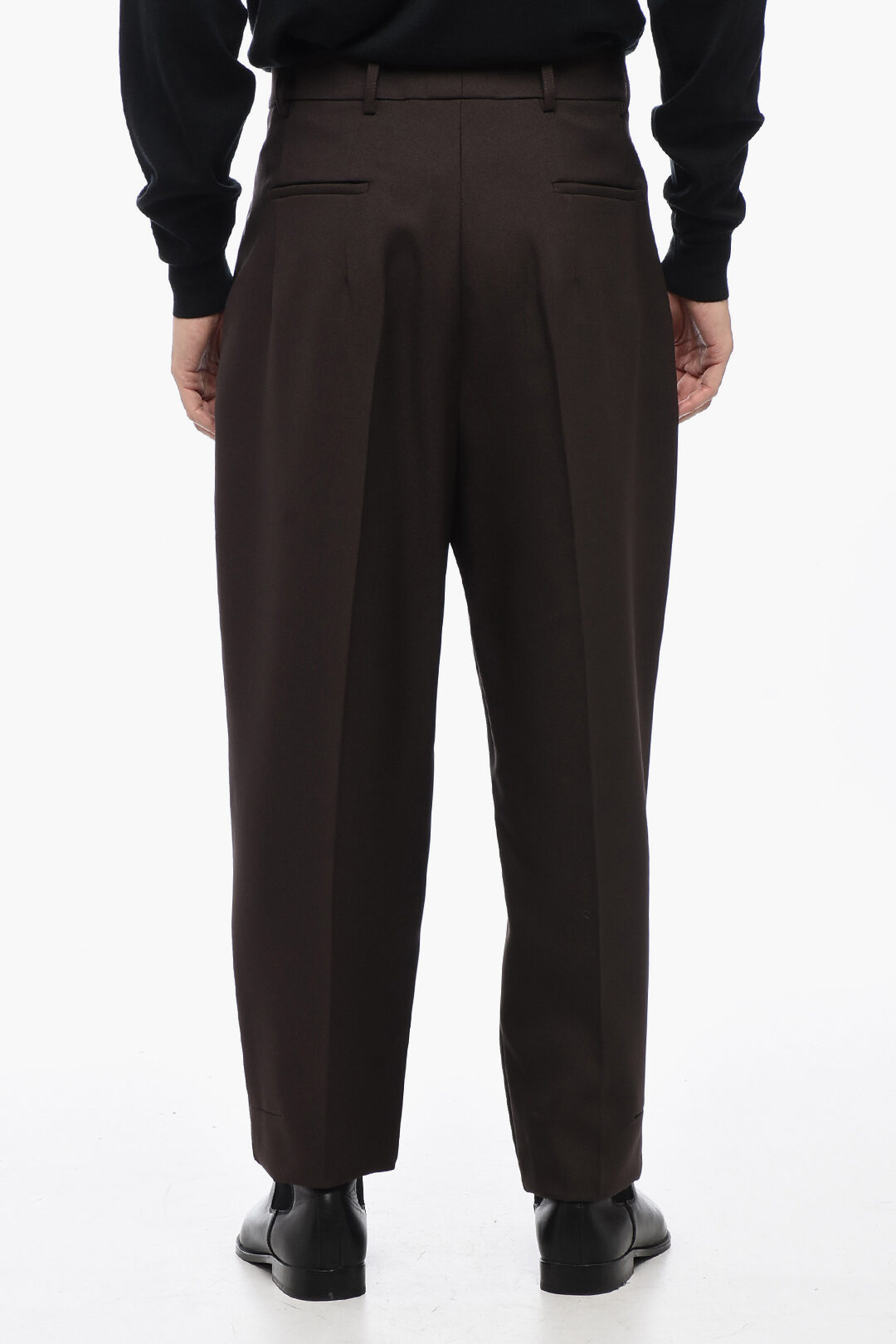 Random Identities Solid Color Double-Pleat Pants with Belt Loops men ...