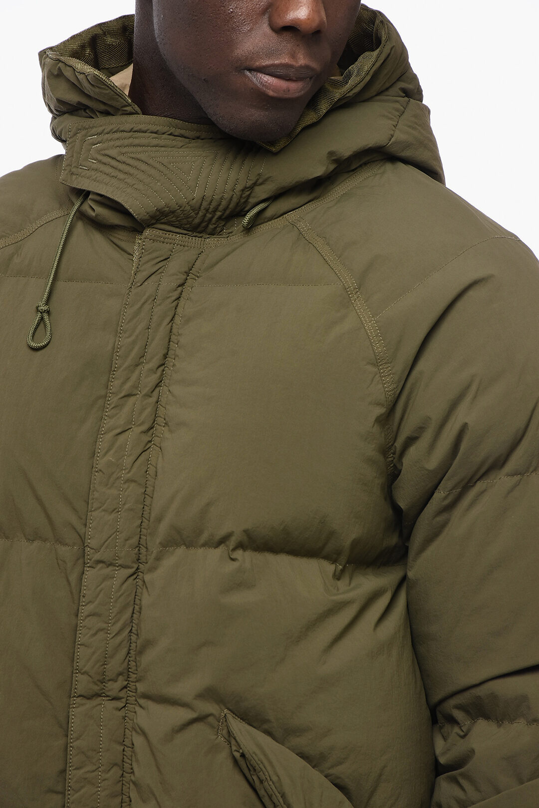 Ten C Solid Color Down Jacket with Hood and Hidden Closure men ...