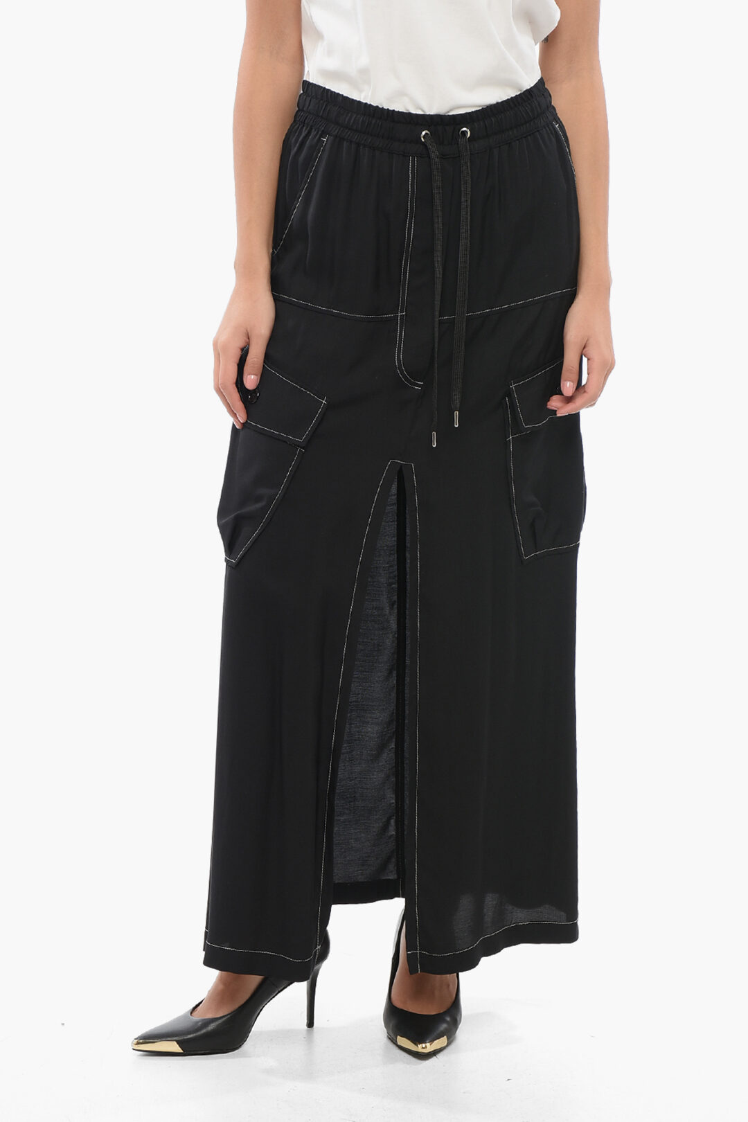 Pinko Solid Color GULP Cargo Skirt with Frontal Split and Visible ...