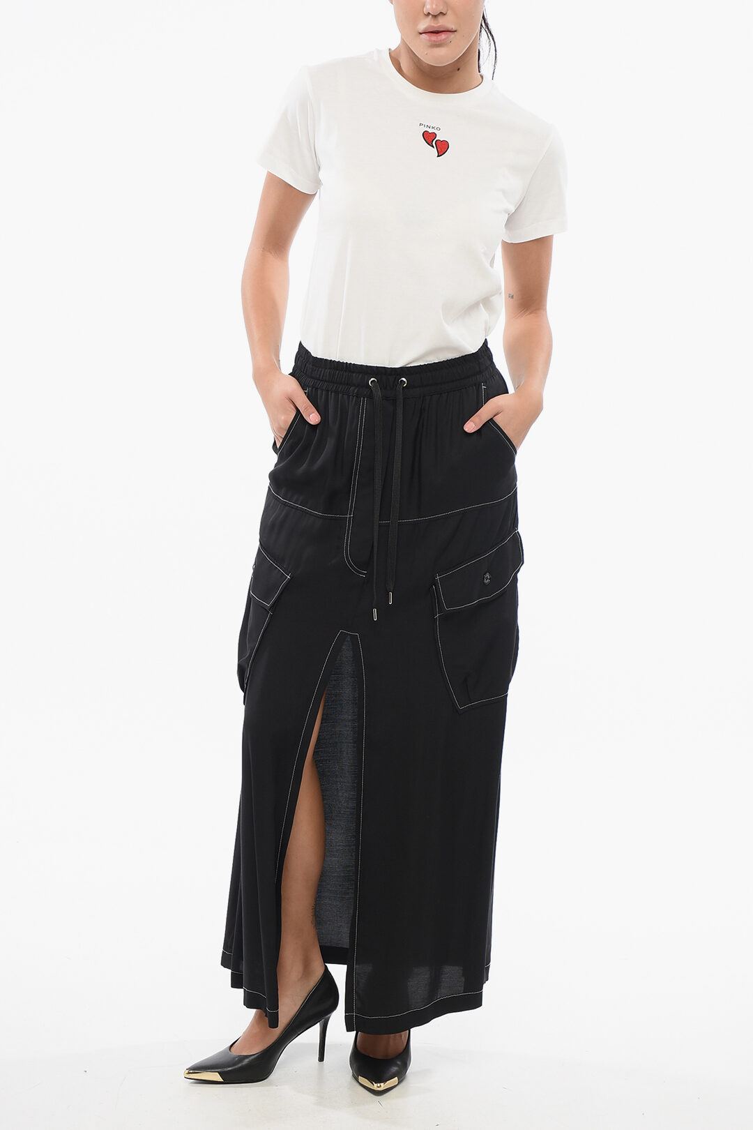 Pinko Solid Color GULP Cargo Skirt with Frontal Split and Visible ...