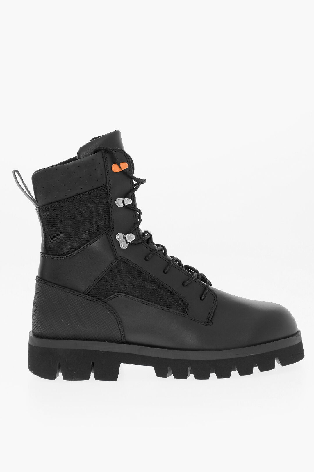 Heron Preston Solid Color Leather and Fabric Combat Boots with Commando ...