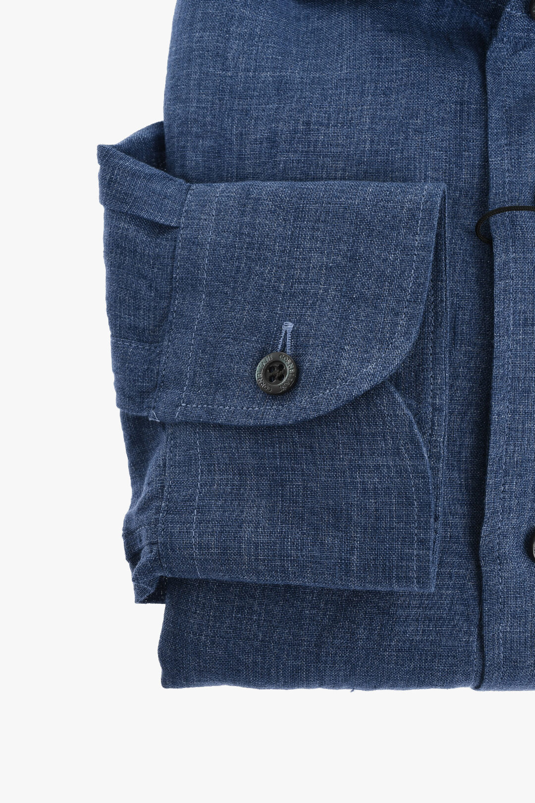 Corneliani Solid Color Linen Shirt with Spread Collar men - Glamood Outlet