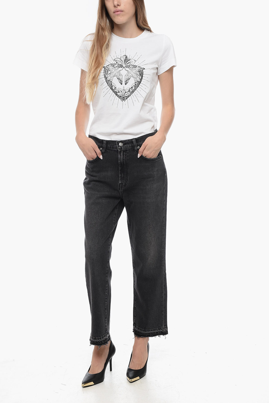 7 For All Mankind Solid Color LOGAN STOVEPIPE Denims with Frayed Hem ...