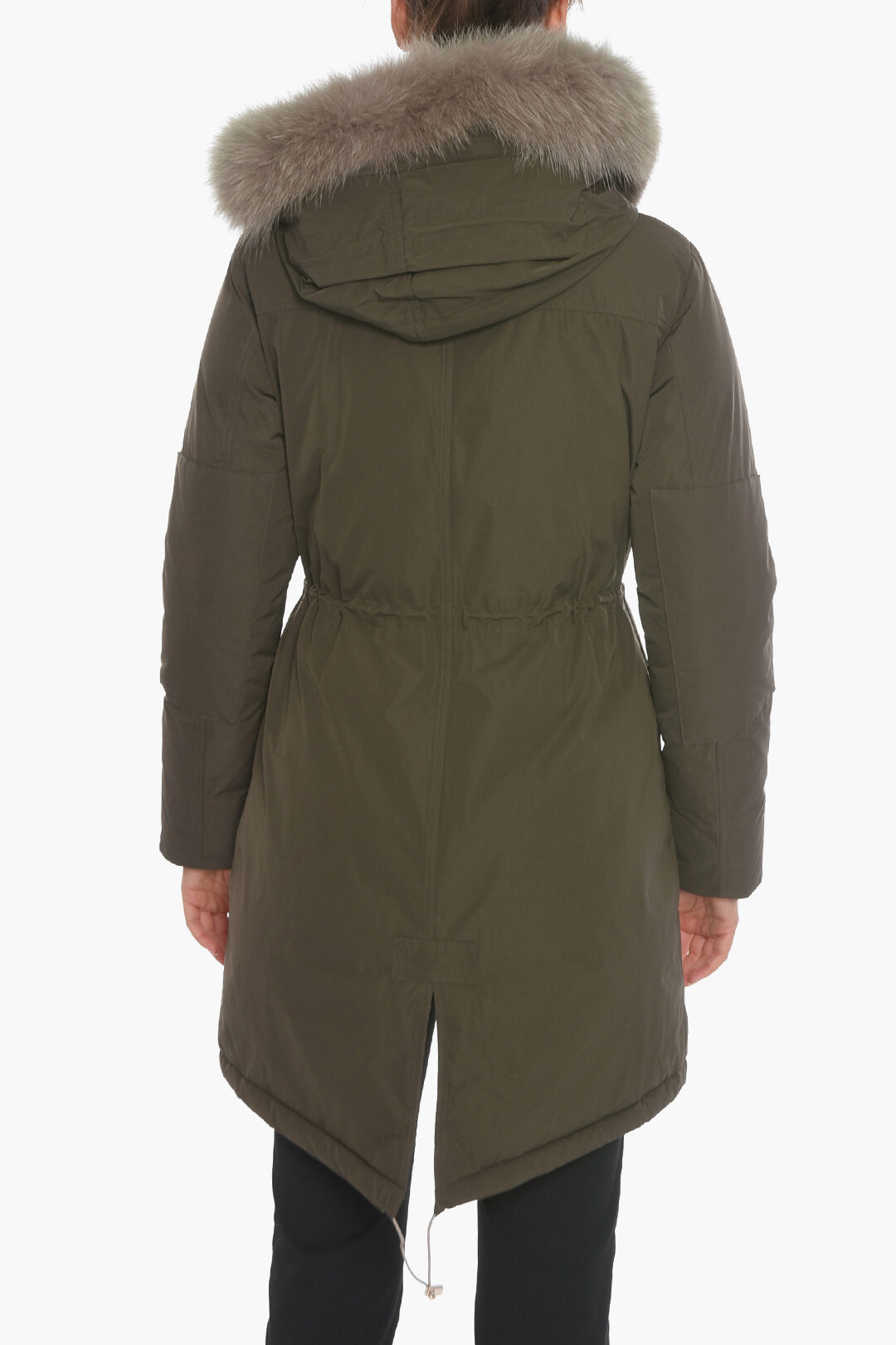 Woolrich Solid Color MILITARY Down Jacket with Real Fur On the Hood ...