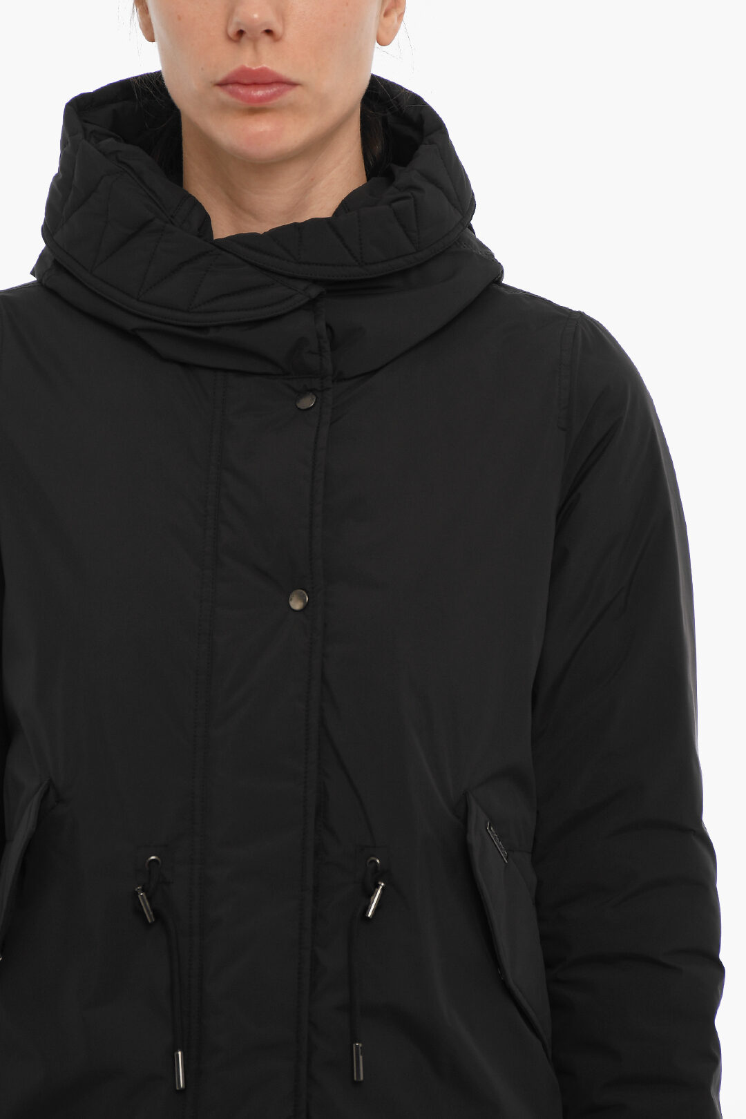 Woolrich Solid Color PAGE Down Jacket with Hood and Hidden Closure ...