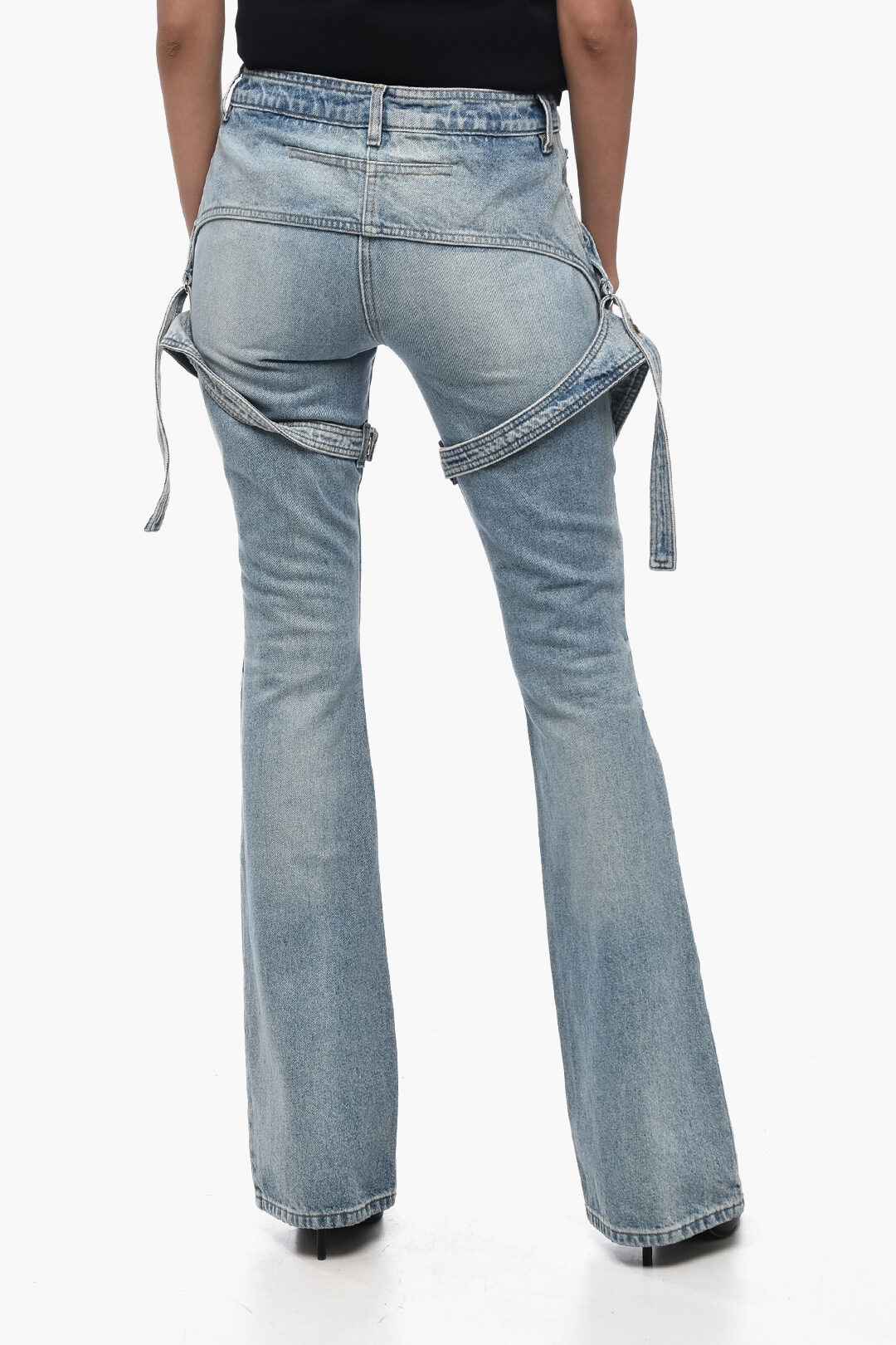 Courreges Solid Color RACER Bootcut Jeans with Adjustable Chaps Straps ...