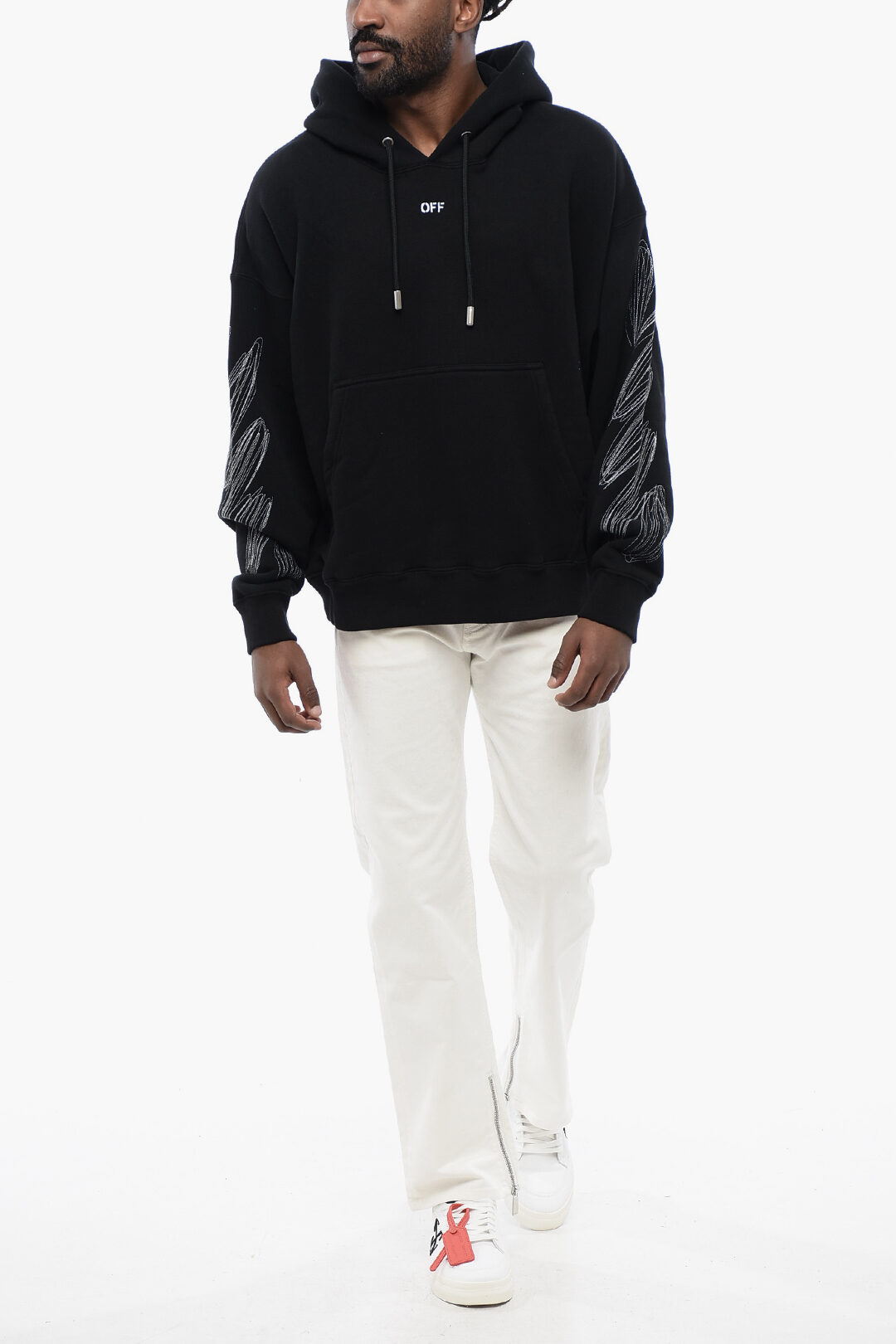 Off-White Solid Color SCRIBBLE DIAGS SKATE Hoddie with Patch Pocket men ...